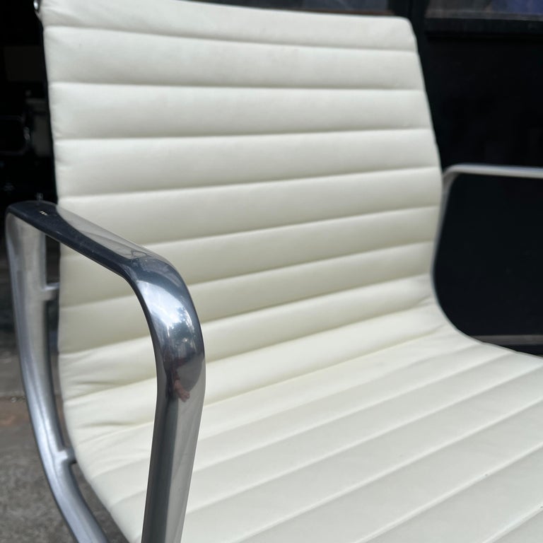 Midcentury Aluminum Group Chairs in White Leather 'Two Available For ...