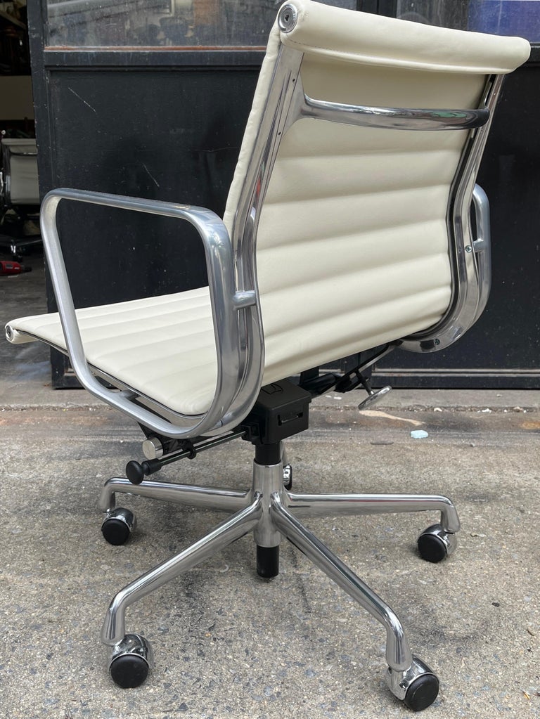 Midcentury Aluminum Group Chairs in White Leather 'Two Available For ...