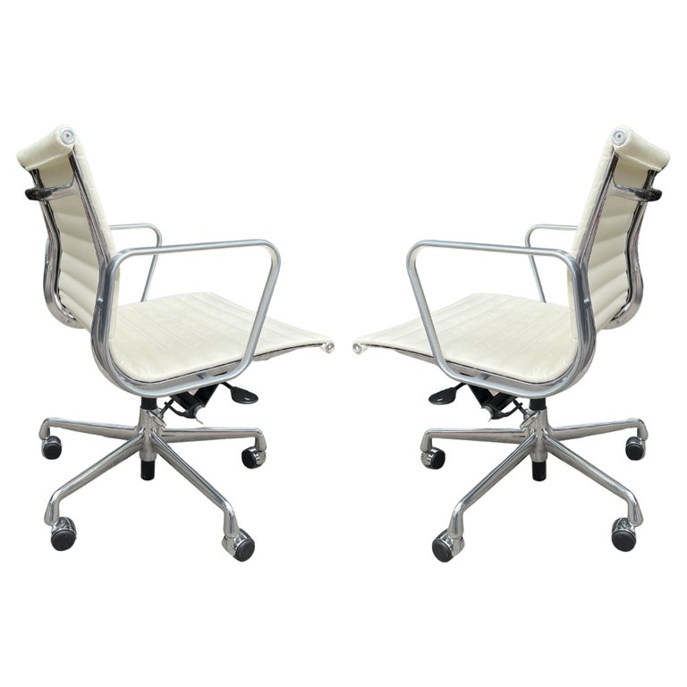 Midcentury Aluminum Group Chairs in White Leather 'Two Available For ...