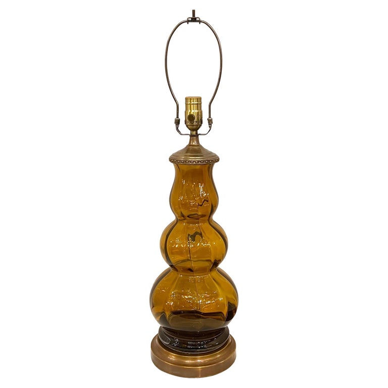 Mid-Century Amber Glass Table Lamp For Sale at 1stDibs