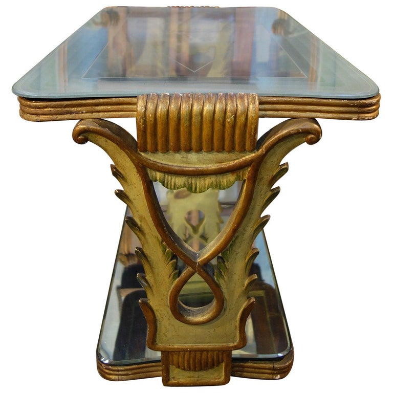 Midcentury Art Deco Painted Gilt Etched Glass and Mirror Occasional ...