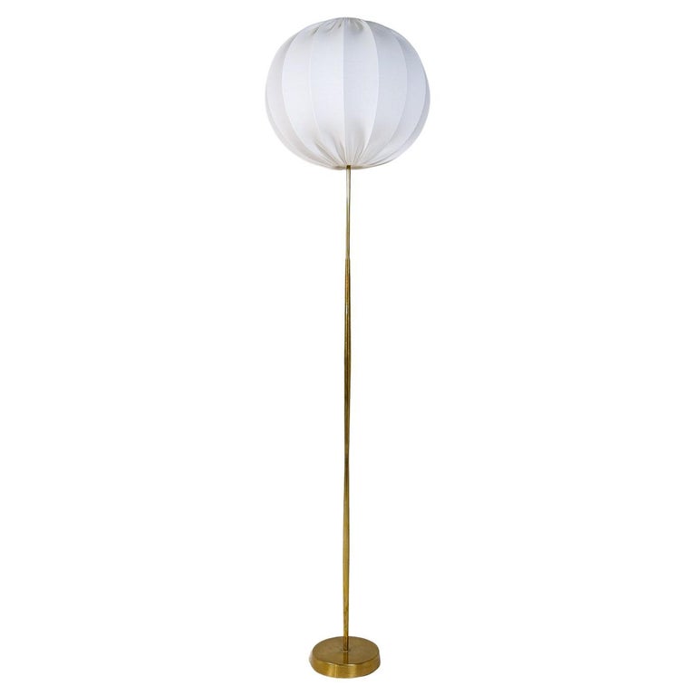 Midcentury ASEA Brass Floor Lamp with Round Cotton Shade, Sweden, 1960s ...