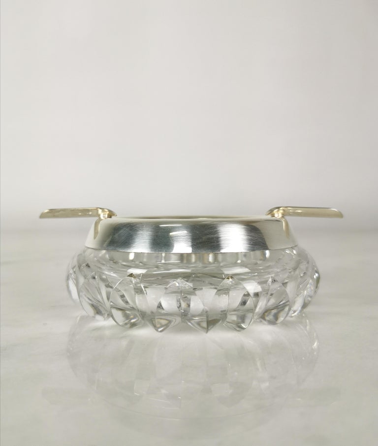 Midcentury Ashtray Crystal Glass Silver Plated Round Italian Design ...