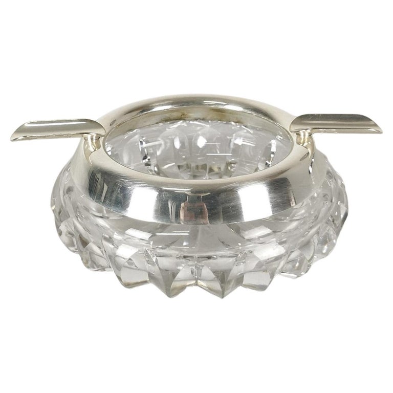 Midcentury Ashtray Crystal Glass Silver Plated Round Italian Design ...