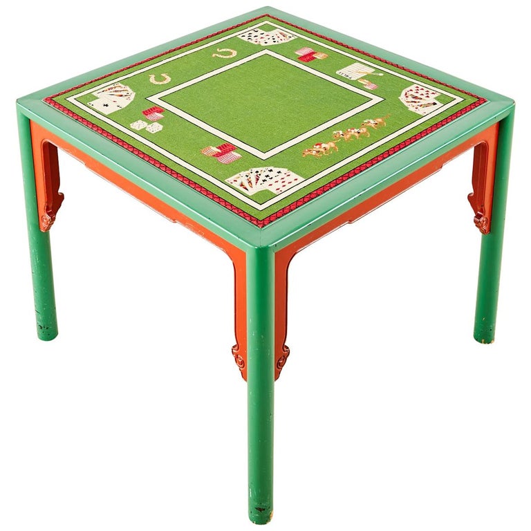 Midcentury Baker Trompe l'oeil Needlepoint Poker Games Table For Sale ...