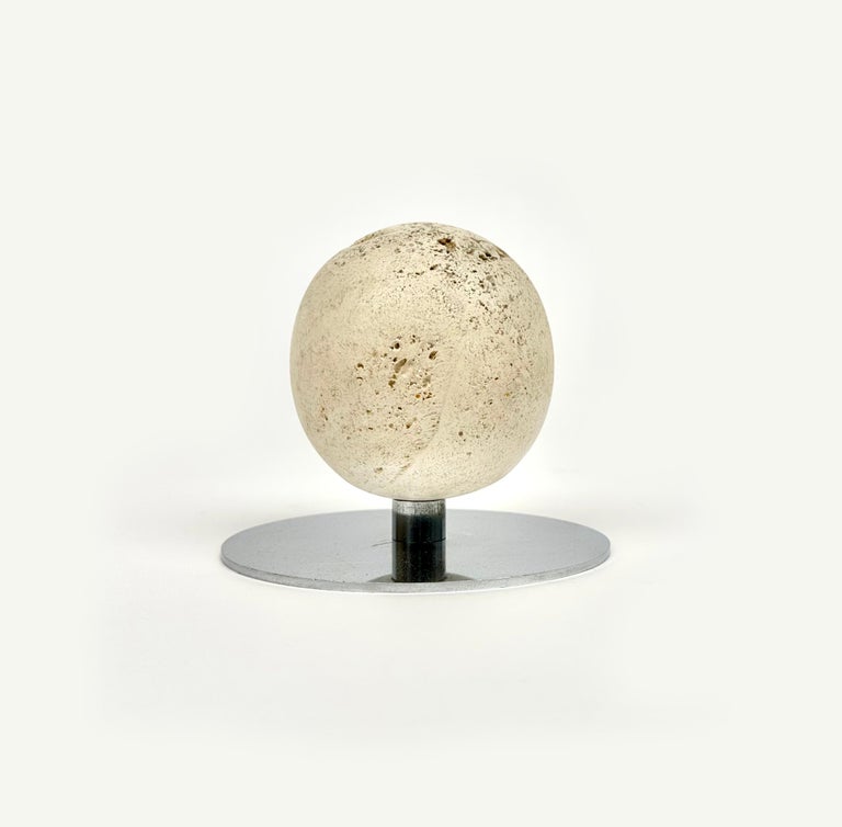 Mid-Century Ball Sculpture Paperweight in Steel and Travertine, Italy ...