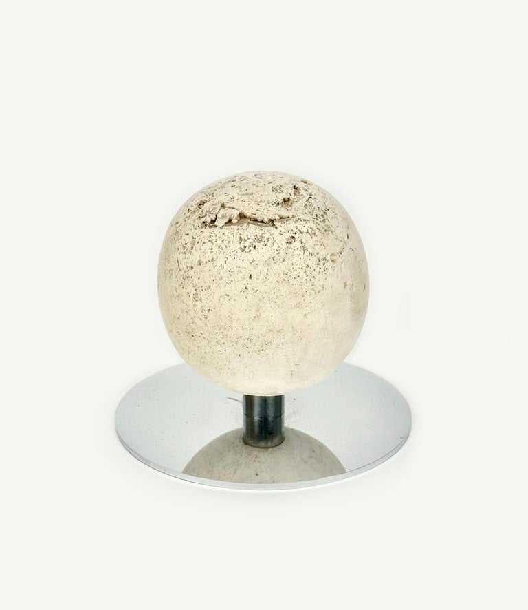 Mid-Century Ball Sculpture Paperweight in Steel and Travertine, Italy ...