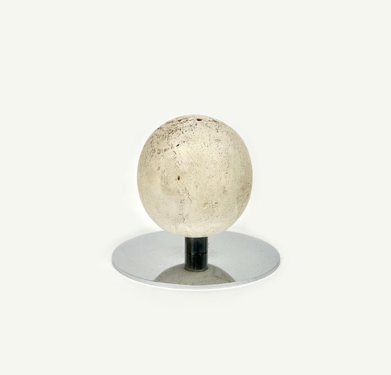 Mid-Century Ball Sculpture Paperweight in Steel and Travertine, Italy ...