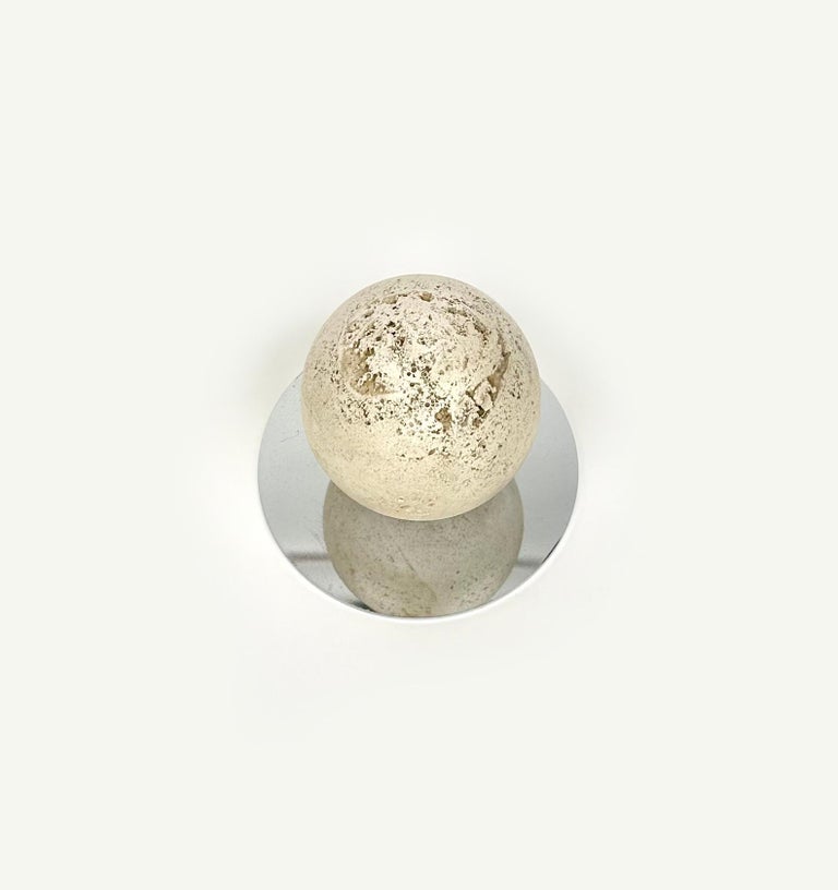 Mid-Century Ball Sculpture Paperweight in Steel and Travertine, Italy ...
