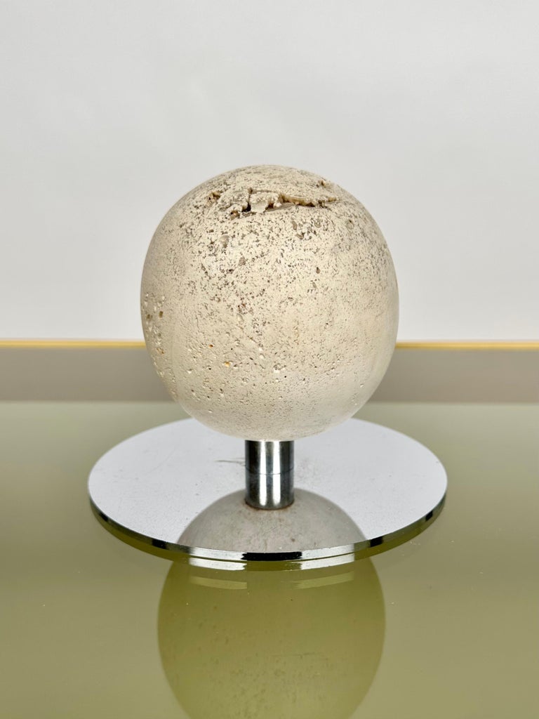 Mid-Century Ball Sculpture Paperweight in Steel and Travertine, Italy ...