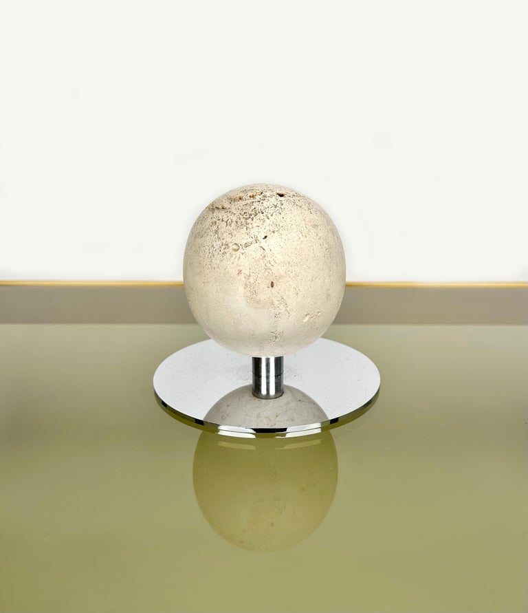 Mid-Century Ball Sculpture Paperweight in Steel and Travertine, Italy ...