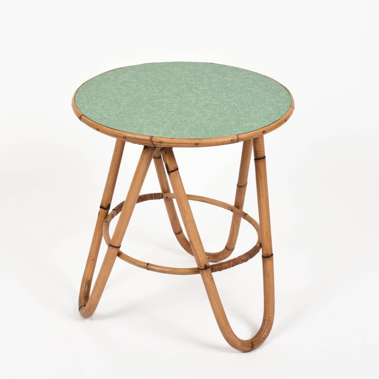 Midcentury Bamboo and Green Formica Round Side Italian Coffee Table ...