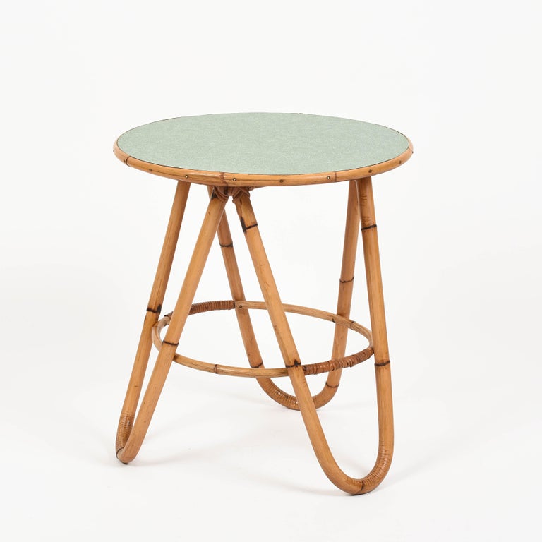 Midcentury Bamboo and Green Formica Round Side Italian Coffee Table ...