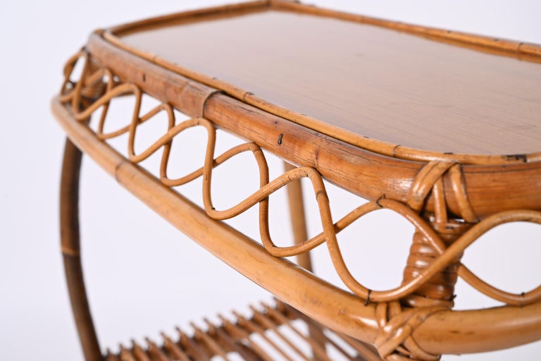 Midcentury Bamboo and Rattan Cocktail Console Table after Franco Albini ...