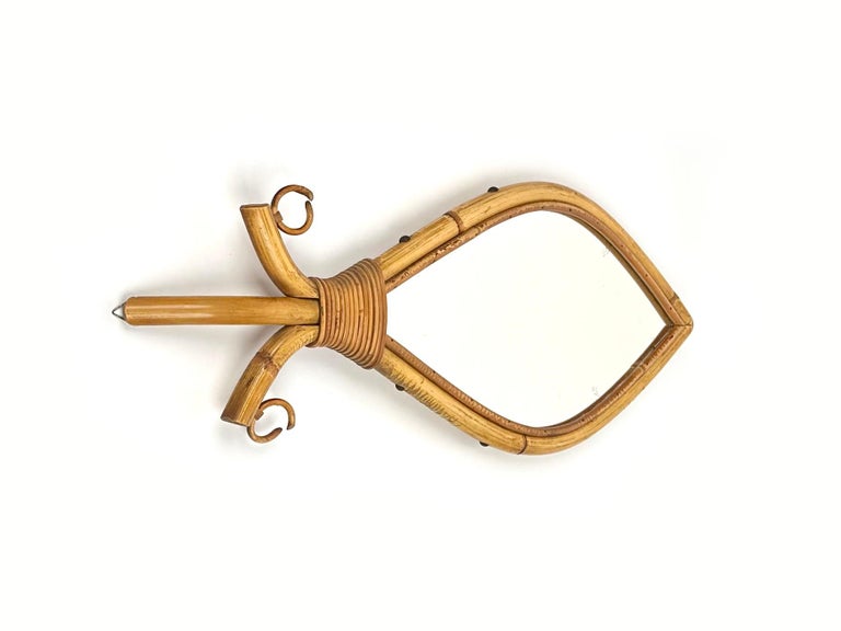 Midcentury Bamboo and Rattan Fish Shaped Wall Mirror, Italy, 1960s For ...