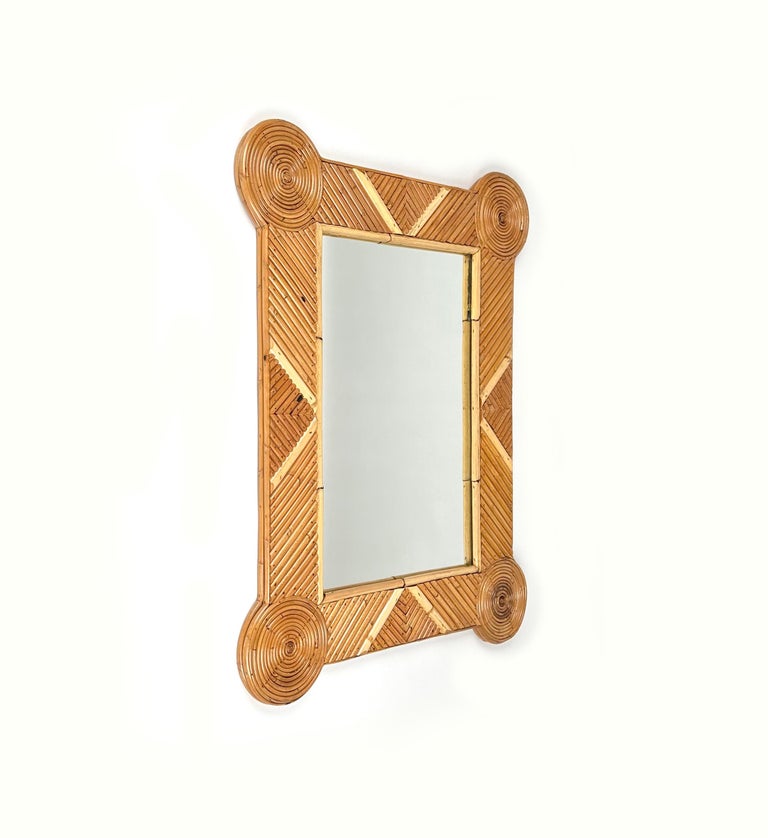 Midcentury Bamboo and Rattan Geometric Wall Mirror by Arpex, Italy ...
