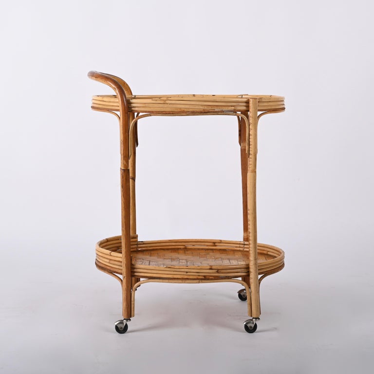 Midcentury Bamboo and Rattan Italian Oval Serving Bar Cart Trolley ...