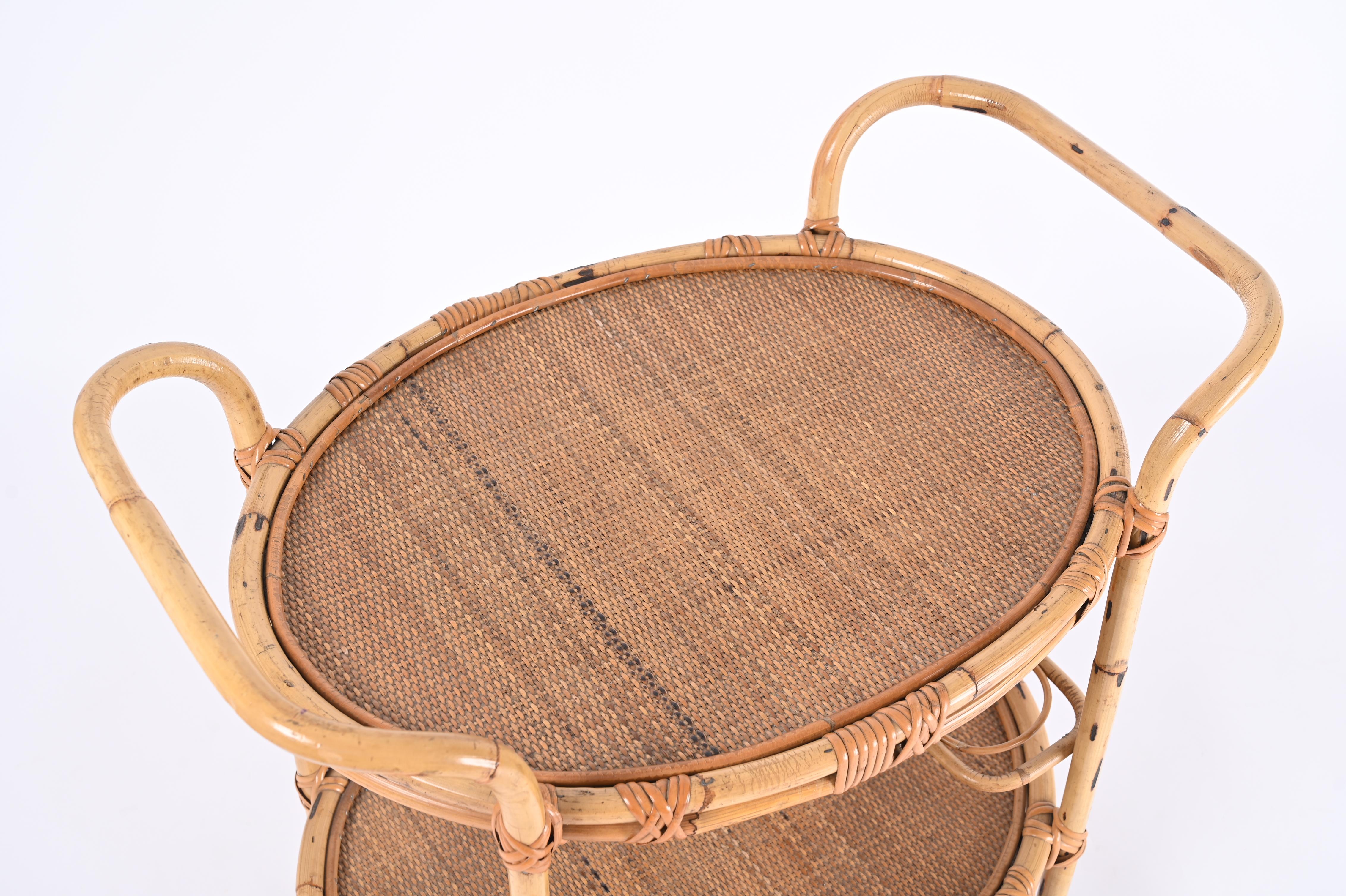 Midcentury Bamboo and Rattan Italian Oval Serving Bar Cart Trolley ...