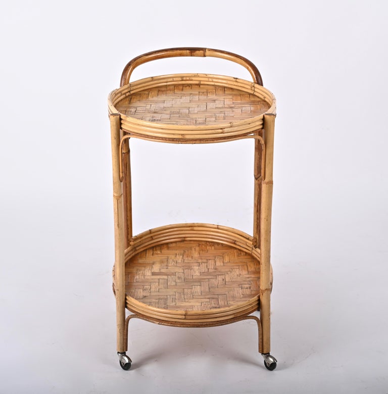 Midcentury Bamboo and Rattan Italian Oval Serving Bar Cart Trolley ...