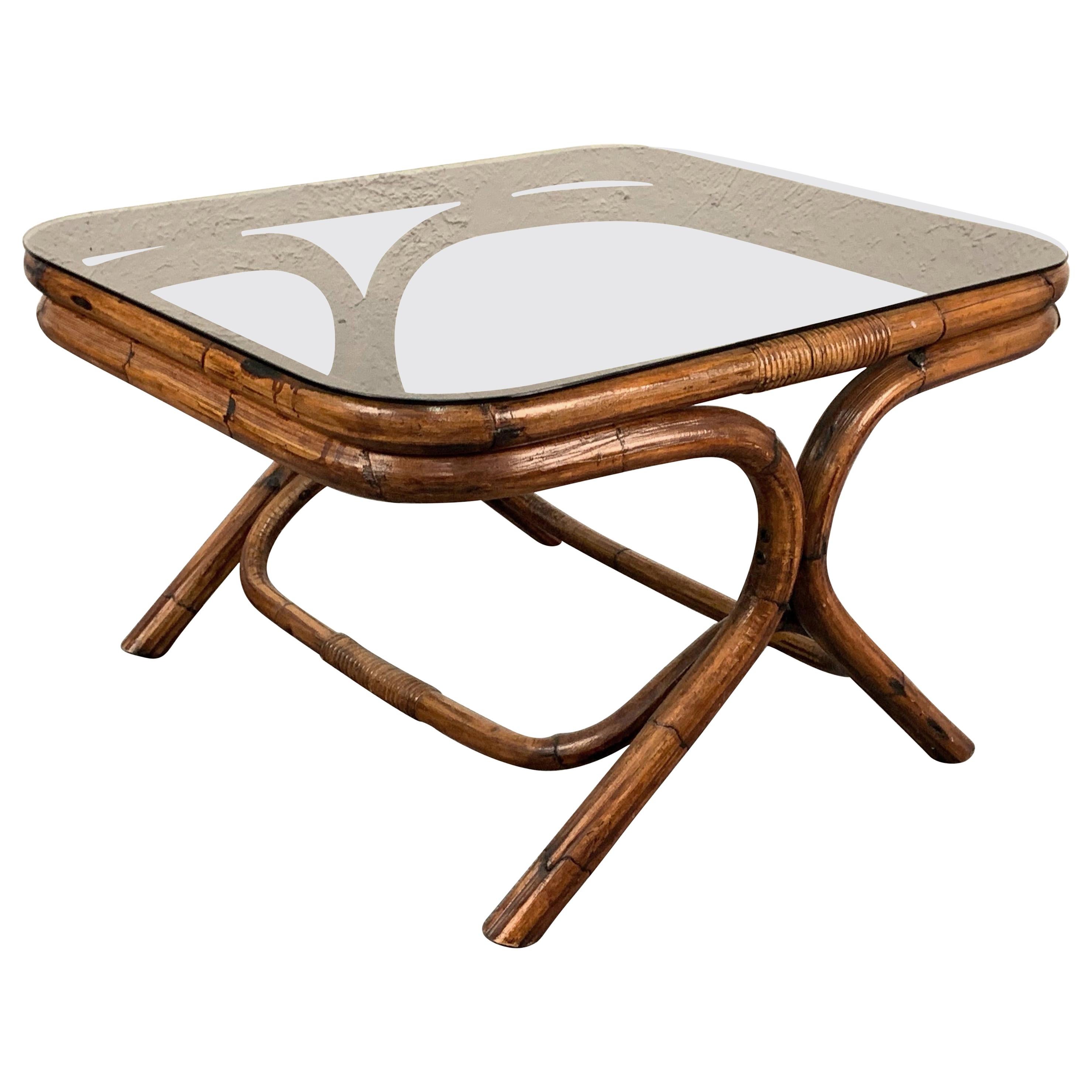 Midcentury Bamboo and Rattan Italian Rectangular Coffee Table with ...