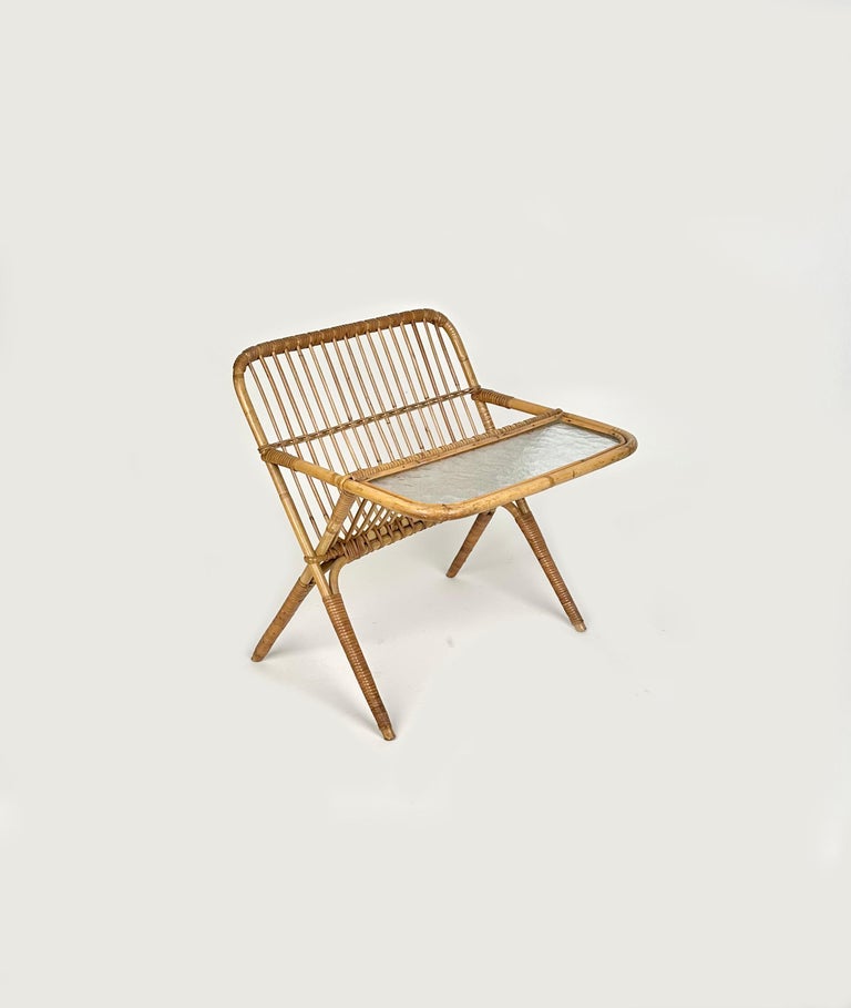 Midcentury Bamboo and Rattan Magazine Rack Table with Glass Shelf ...