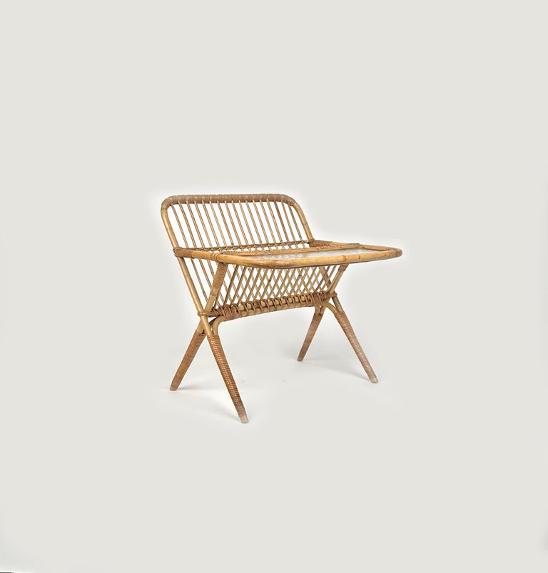 Midcentury Bamboo and Rattan Magazine Rack Table with Glass Shelf ...