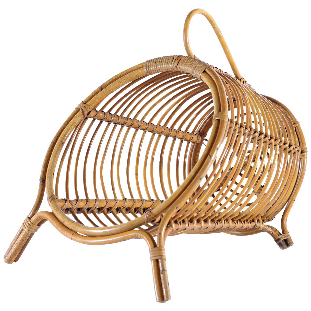 Large Vintage Bent Bamboo Magazine Rack with Handle at 1stDibs