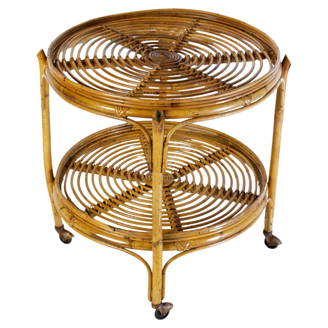 Mid-Century Bamboo and Rattan Round Italian Bar Cart, 1960's For Sale ...