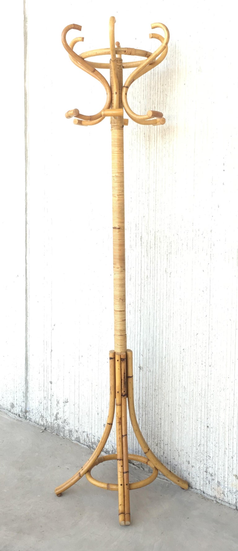 Midcentury Bamboo Coat Rack or Stand with Six Hangers at 1stDibs