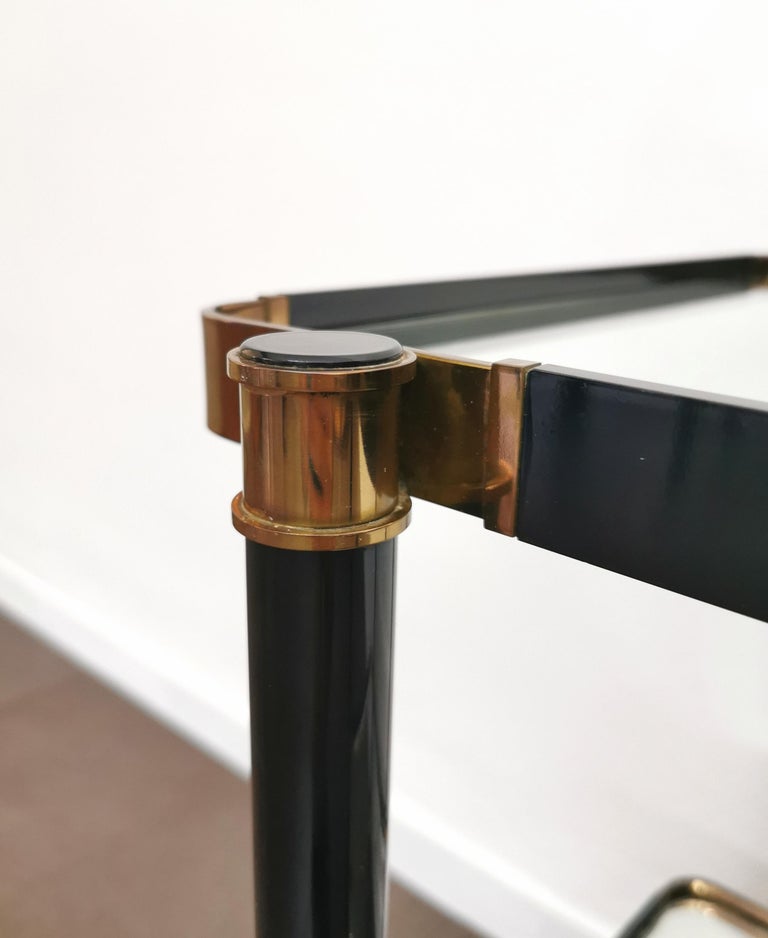 Midcentury Bar Cart Brass Glass Black Enameled Aluminum Italian Design
