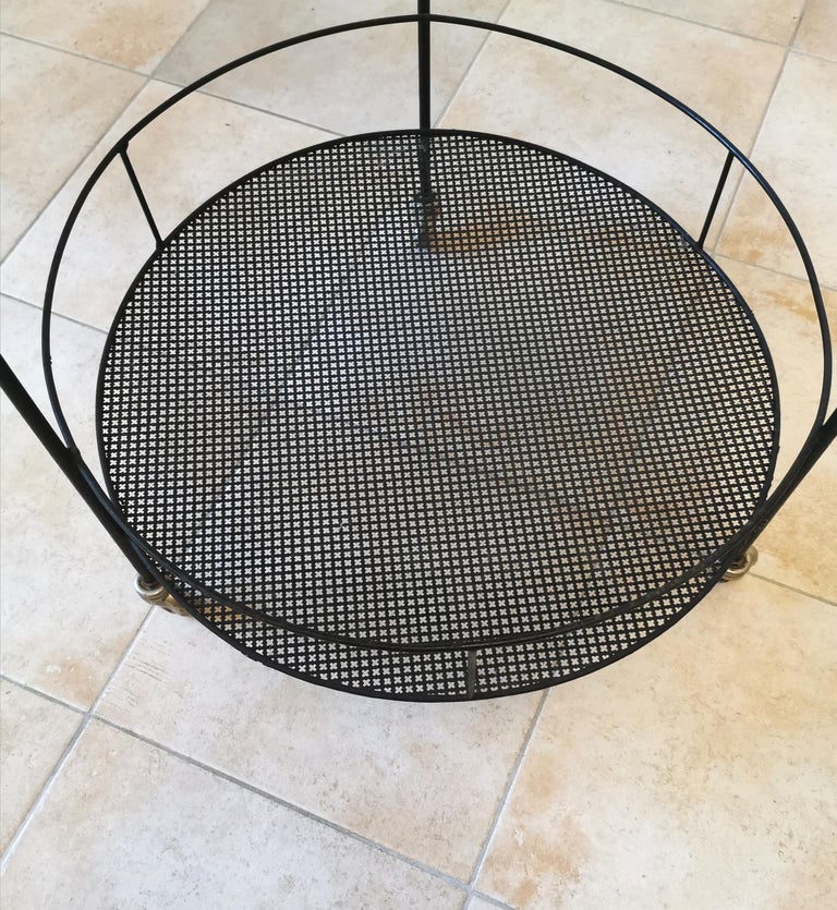 Midcentury Bar Cart Enameled Metal Wood Round Italian Design 1960s For