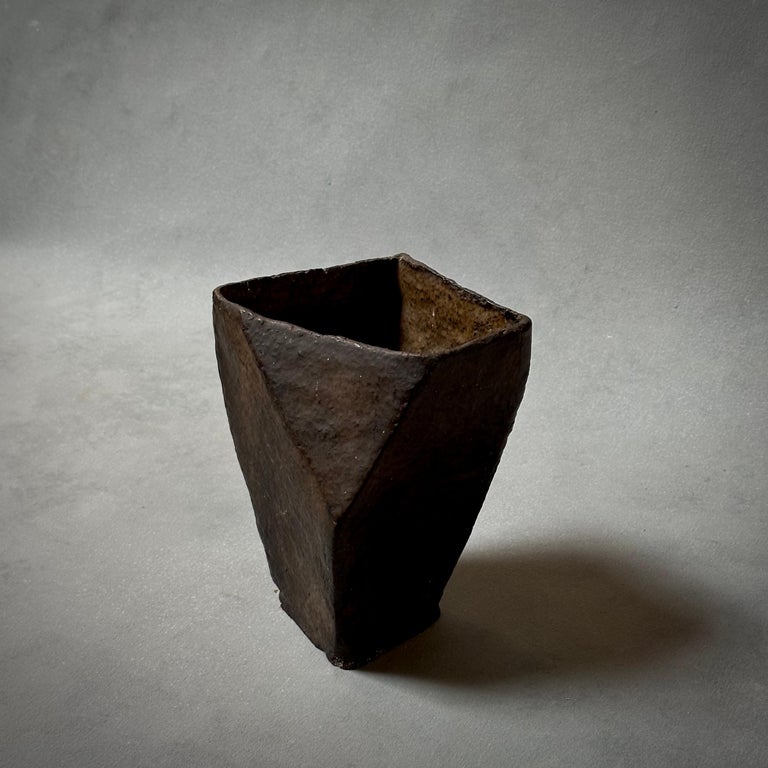 Midcentury Belgian Brown Square Ceramic Vase For Sale at 1stDibs