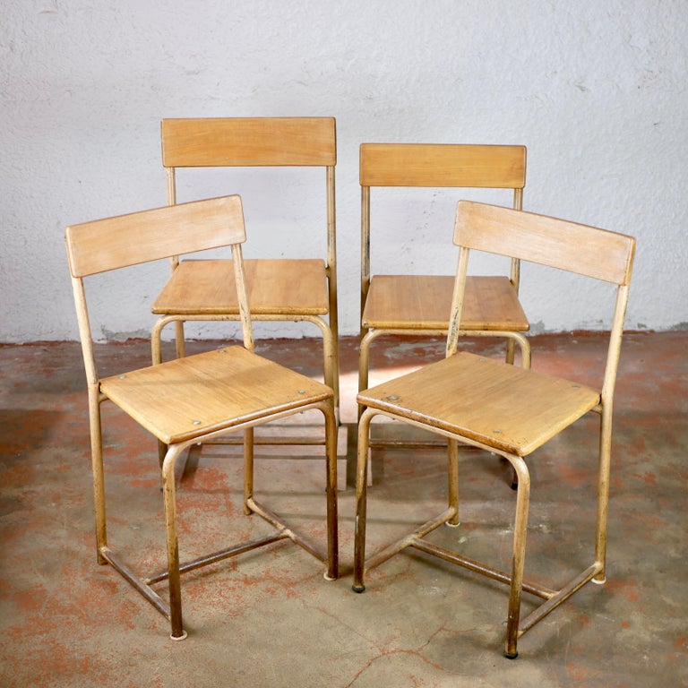 Mid-Century Belgian Wood Chairs with Patina For Sale at 1stDibs