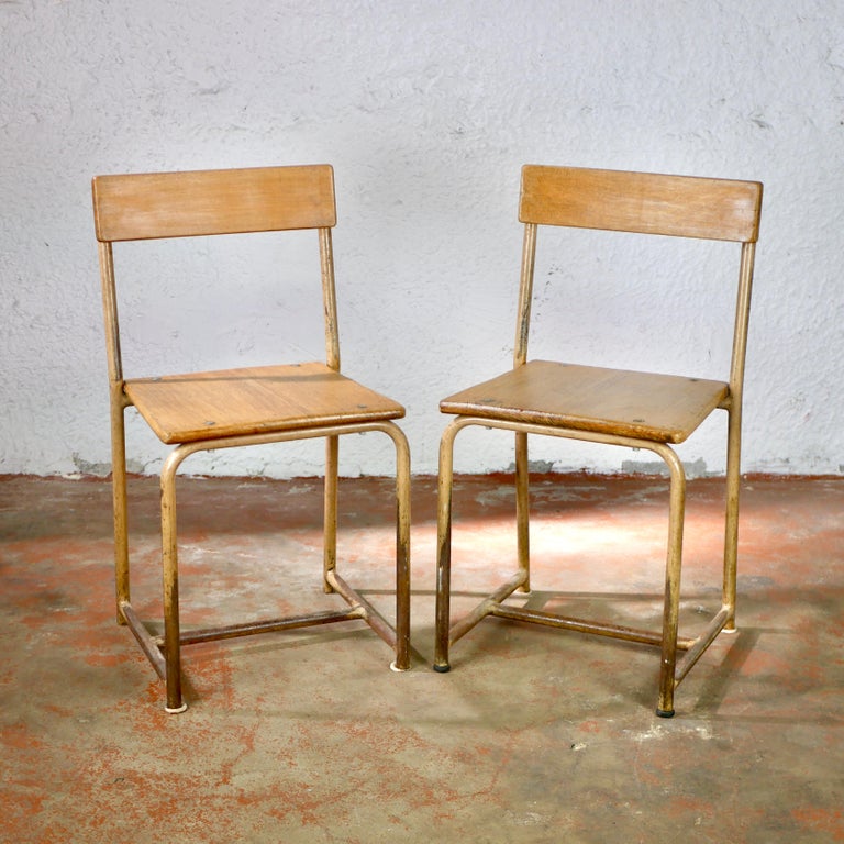 Mid-Century Belgian Wood Chairs with Patina For Sale at 1stDibs