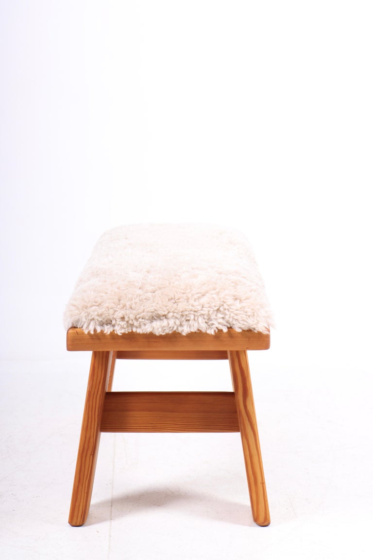 Midcentury Bench in Solid Pine and Sheepskin, 1960s For Sale at 1stDibs