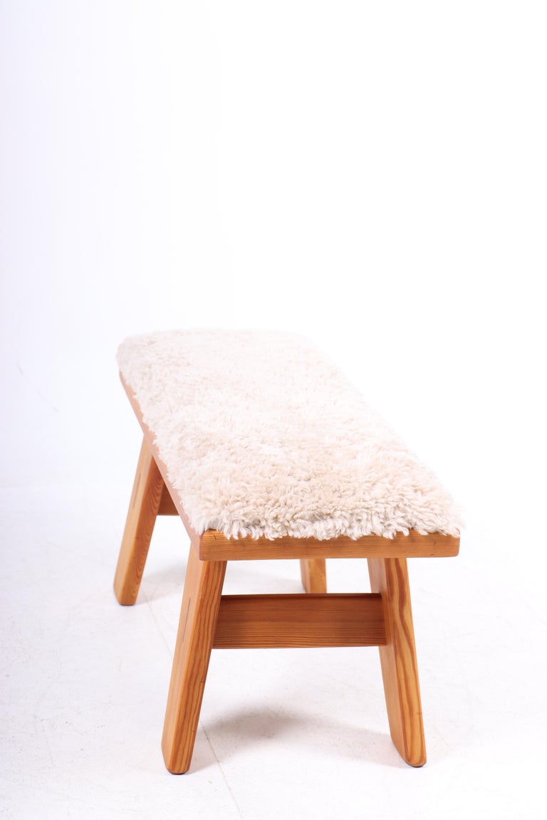 Midcentury Bench in Solid Pine and Sheepskin, 1960s For Sale at 1stDibs