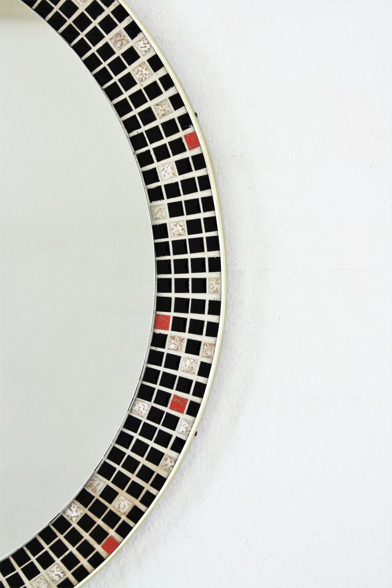 Round Wall Mirror with Black and White Tile Mosaic Frame, 1960s For ...