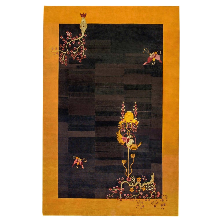 Mid-20th century Chinese Art Deco Black Yellow Wool Rug by Doris Leslie ...