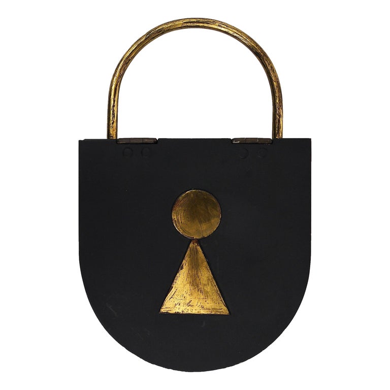 Midcentury Black Brass Padlock Key Hanger, Austria, 1950s at 1stDibs