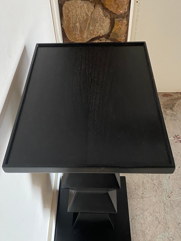 Midcentury Black Lacquered Pedestal Console Table For Sale at 1stDibs