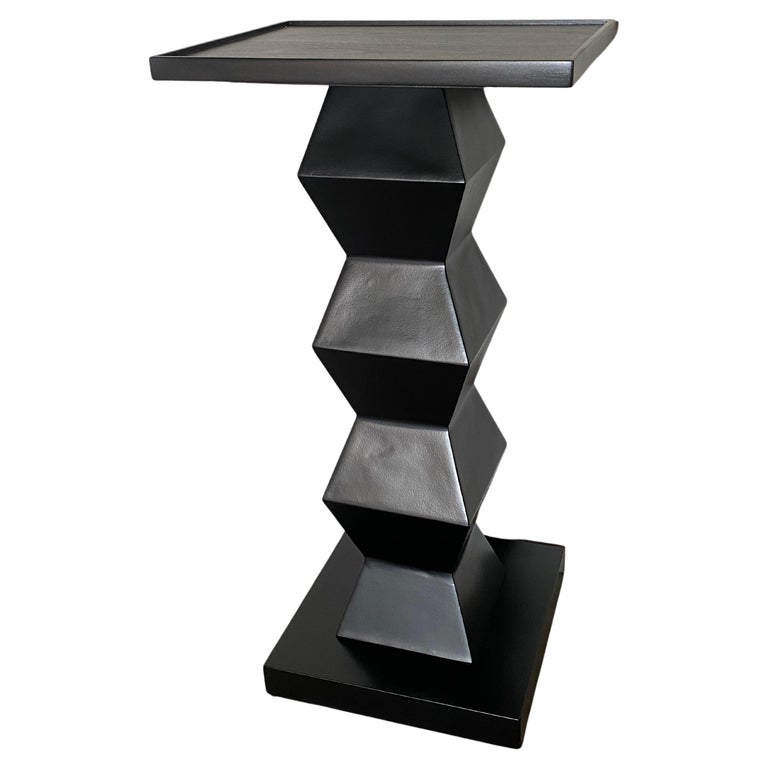 Midcentury Black Lacquered Pedestal Console Table For Sale at 1stDibs