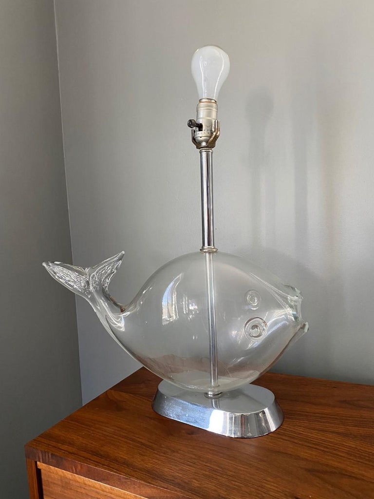 Mid-Century Blown Glass Fish Lamp by Blenko For Sale at 1stDibs