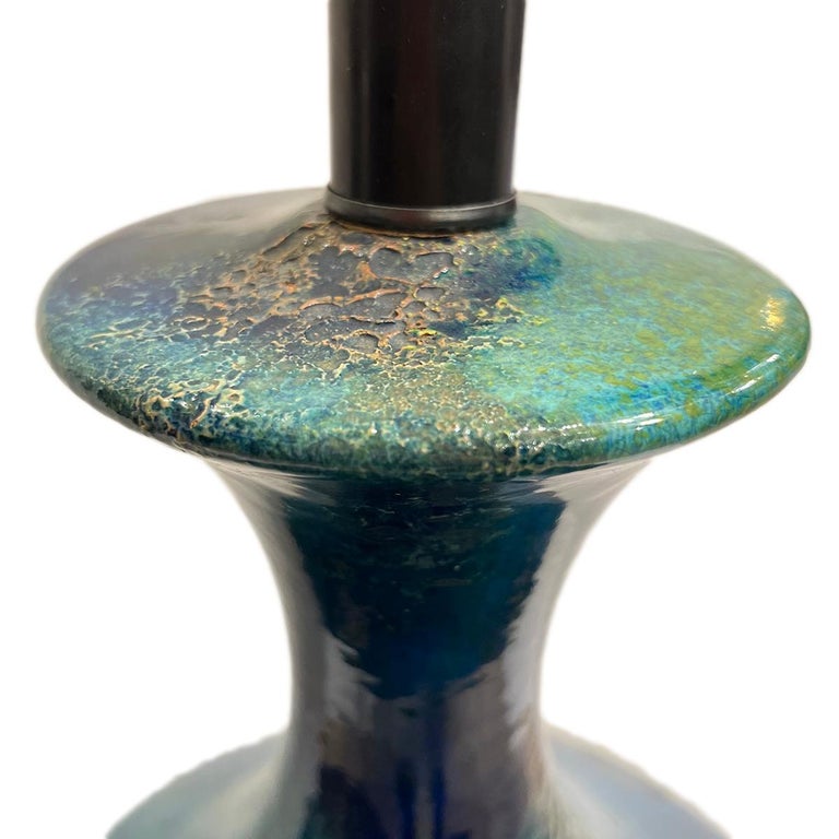 Mid-Century Blue Porcelain Lamp For Sale at 1stDibs