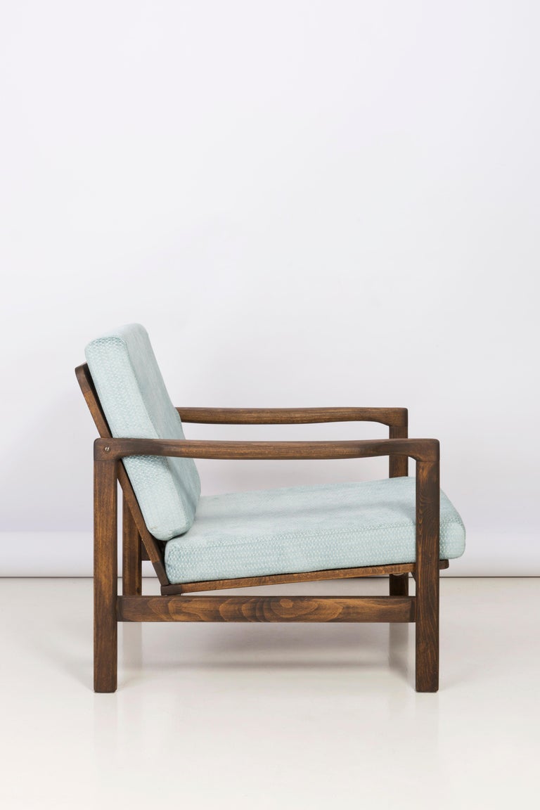 Midcentury Blue Velvet Armchair with Stool, Zenon Baczyk, 1960s For ...