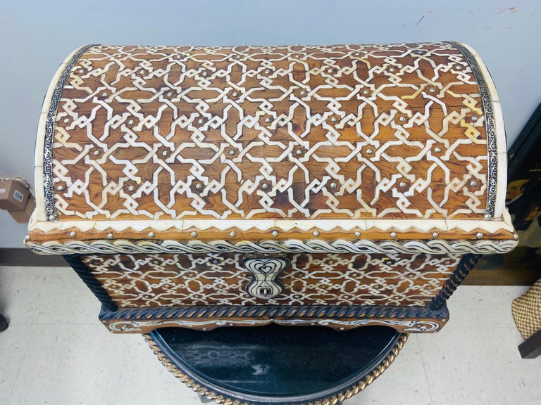 Midcentury Bone Inlaid Chest Box or Jewelry Casket For Sale at 1stDibs