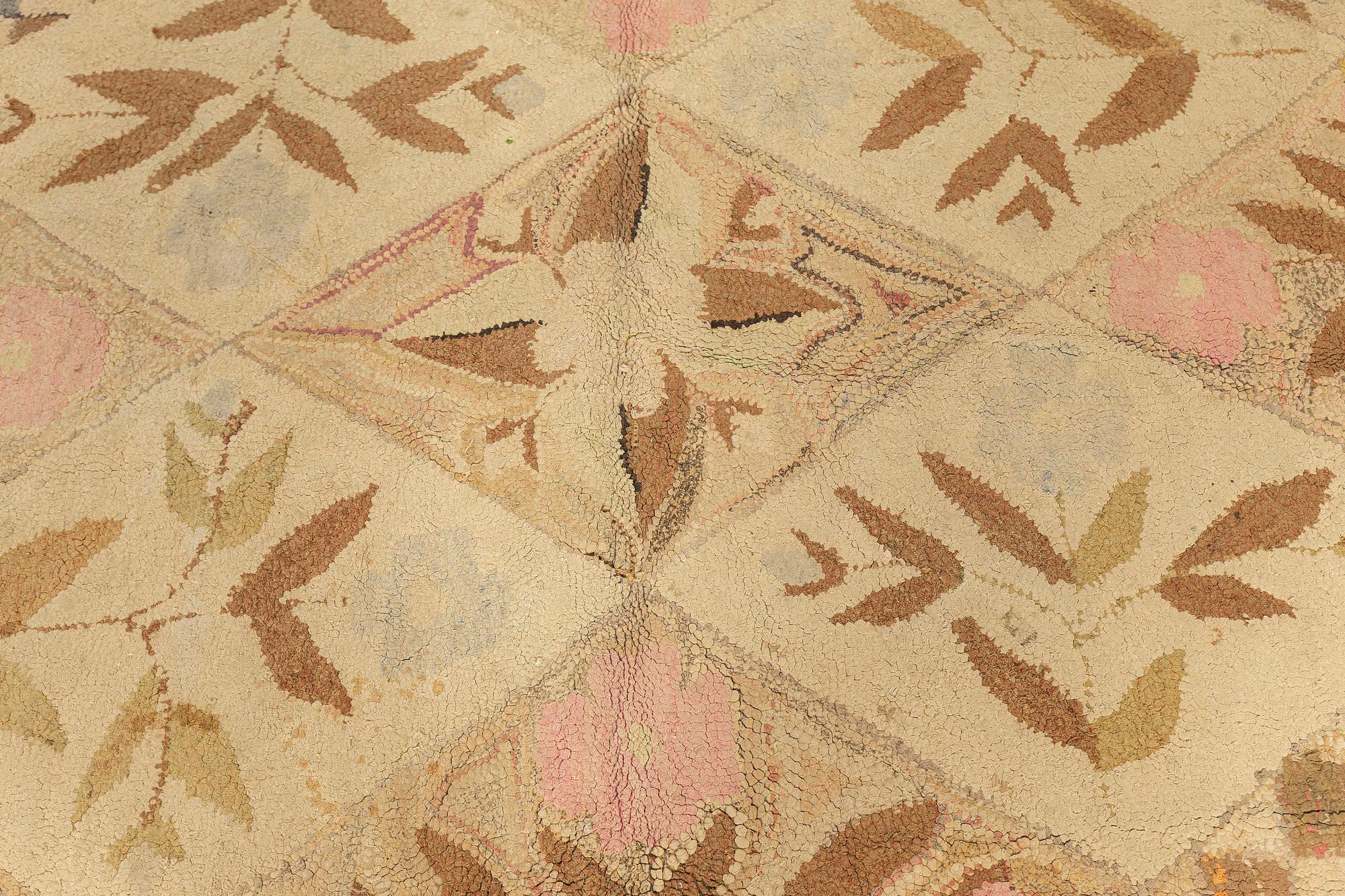 Midcentury Botanic Hooked Wool Rug For Sale at 1stDibs