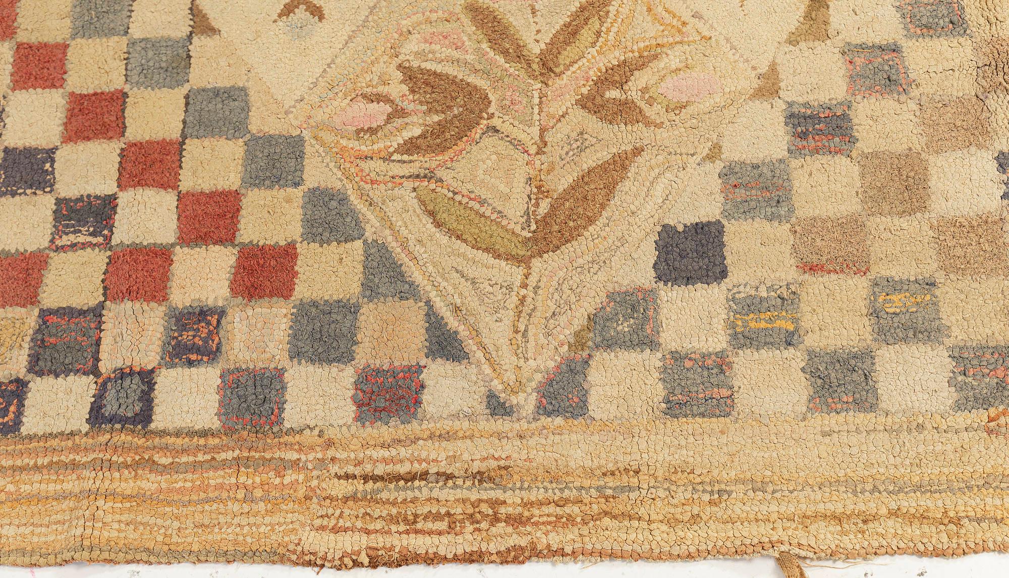 Midcentury Botanic Hooked Wool Rug For Sale at 1stDibs
