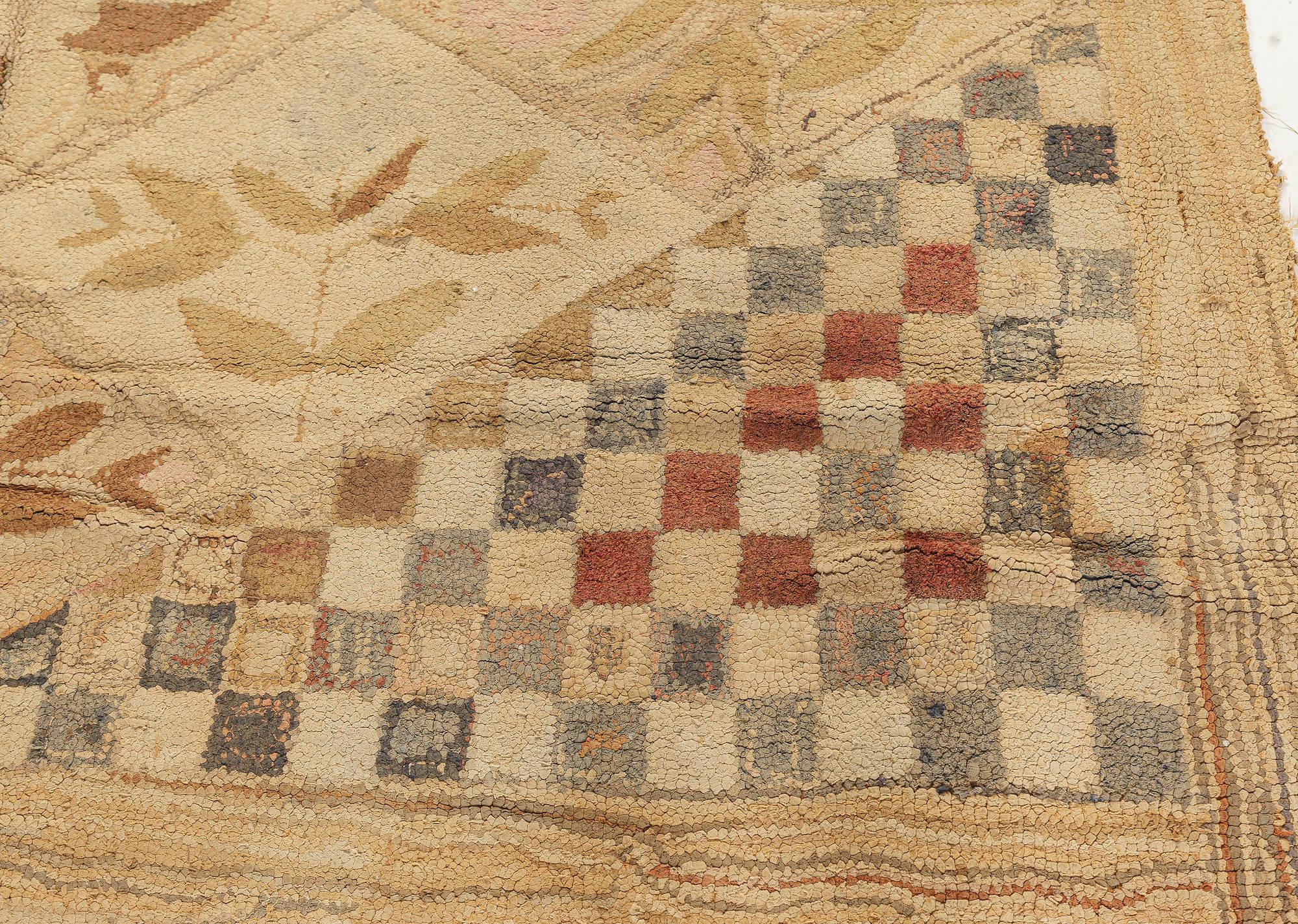 Midcentury Botanic Hooked Wool Rug For Sale at 1stDibs