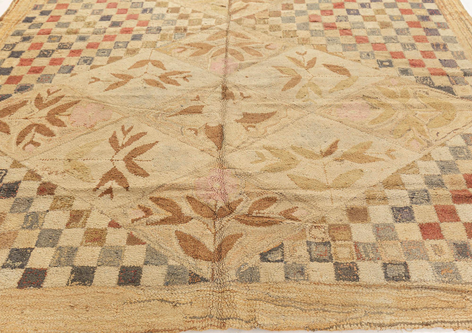 Midcentury Botanic Hooked Wool Rug For Sale at 1stDibs