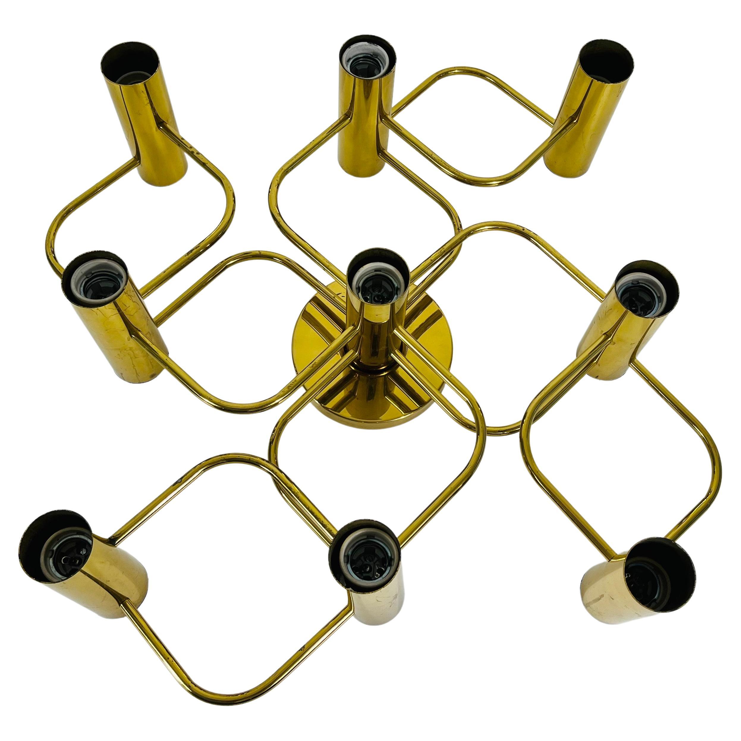 Rare Temde 8-Arm Adjustable Teak and Brass Flush Mount, circa 1960s For ...